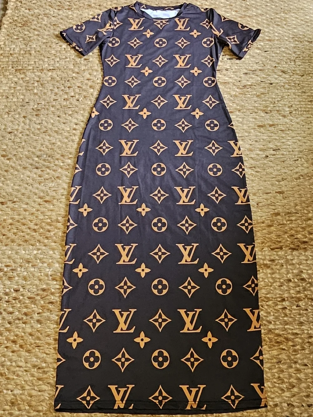Louis Vuitton | Dresses | Bnip Brown Maxi Dress With Lv Inspired ...